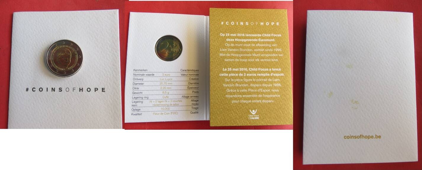 Belgien 2 Euro 2016 coins of hope - child focus - vermisste Kinder BU ...