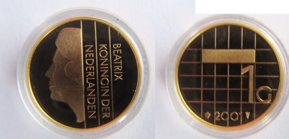 Niederlande / Netherlands / Nederland 1 Gulden Gold 2001 FL Goldmünze ...