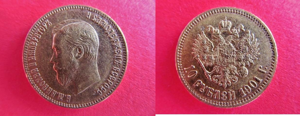 Russland 10 Rubel Russia 10 Roubles Gold 1901 VF / VF-EF, kl.Rdf. | MA ...