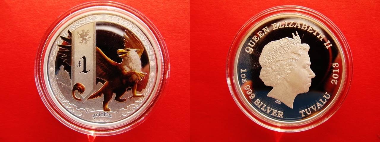 2013 1 Dollar Tuvalu Color coin - Mythical Creatures Griffin- Silver ...