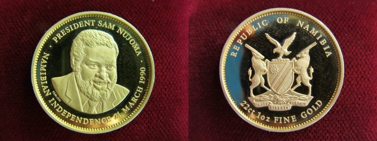 Goldunze 1990 President Sam Nujoma, Namibian Independence, 1 oz. Fine ...
