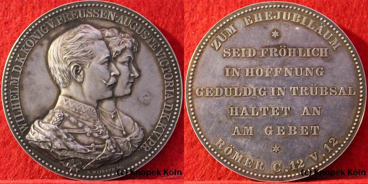 Preußen AR-Medaille o.J. Silbermedaille zum Ehejubiläum Wilhelm II ...