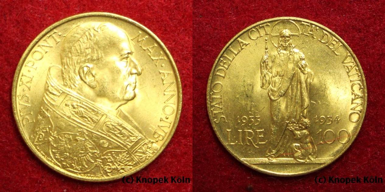 Vatikan 100 Lire 1933/1934 Heiliges Jahr Pius XI. selten! Vatican gold ...