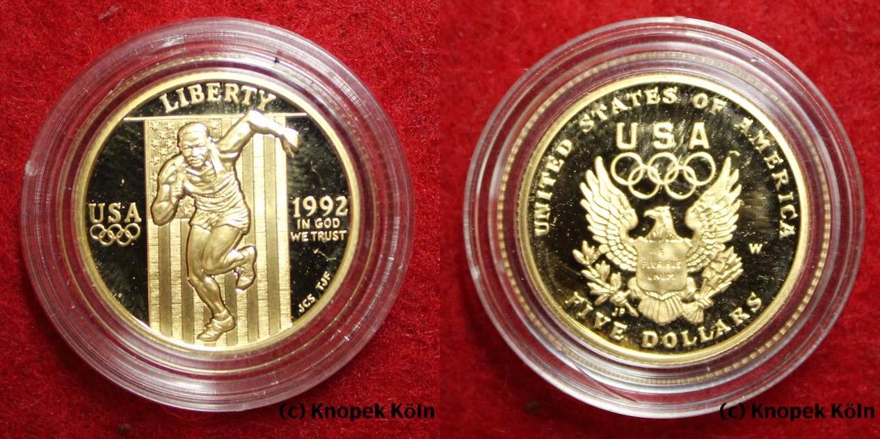 USA 5 Dollars (Gold) 1992 W gold coin Olympic Games proof $ Dollar ...