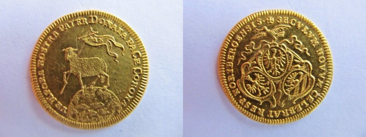 Nürnberg Stadt, 1700 als CHRONOGRAMM "MDCC", Lamm, Lammdukat, GOLD, EF ...