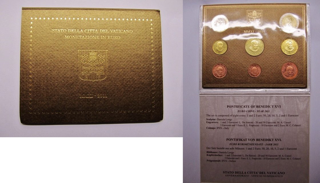 Vatikan Euro KMS 2011 Vatican Original Euro Coin Set brown Folder CH ...