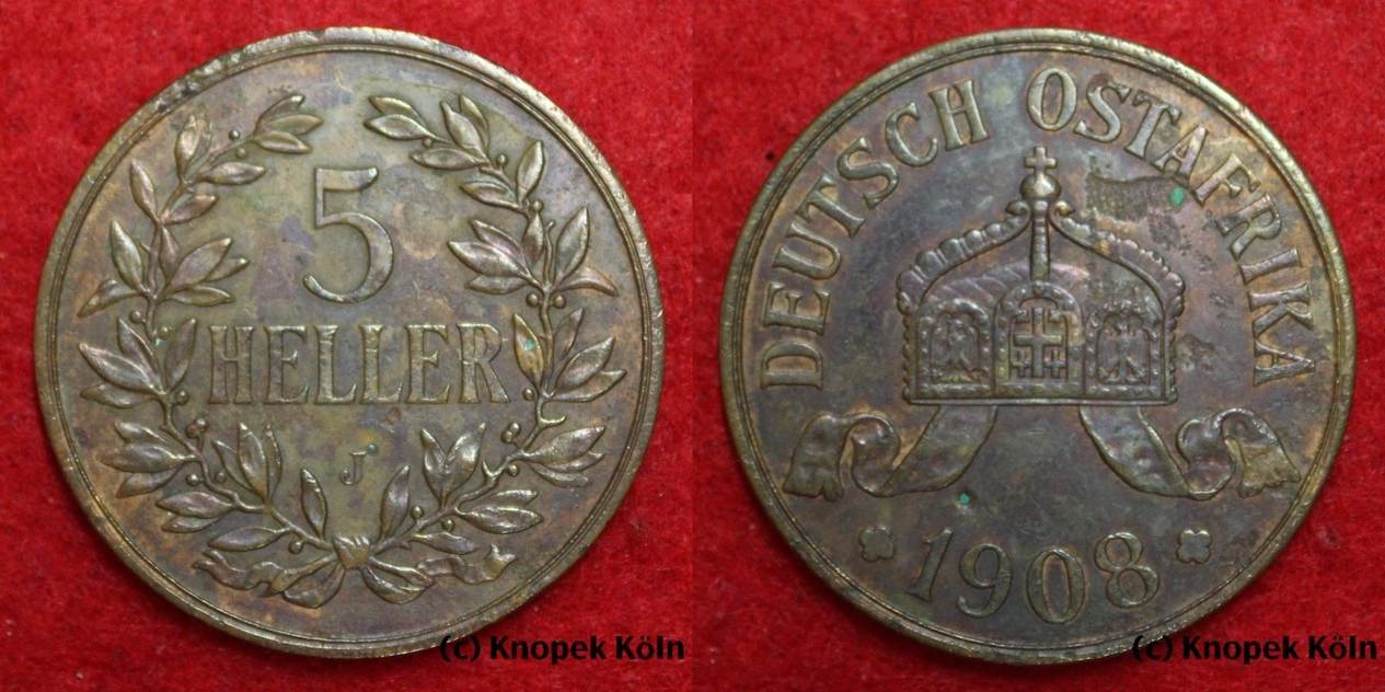 Deutsch-Ostafrika DOA 5 Heller 1908 J Größte deutsche Kupfer-Münze ...
