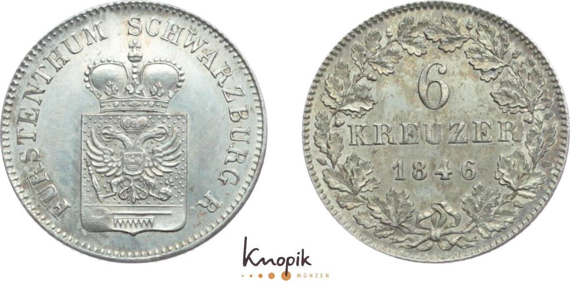 Schwarzburg-Rudolstadt 6 Kreuzer 1846 Friedrich Günther 1807-1867 ...