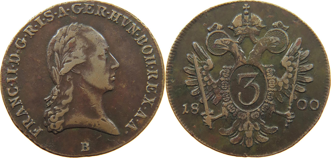 Haus Habsburg 3 kreuzer 1800 B Franz II. (I.) 1792-1835. VF | MA-Shops