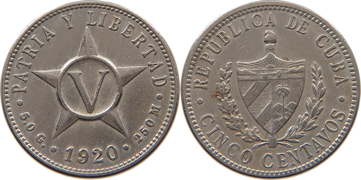 Cuba 5 Centavos 1920 VF | MA-Shops