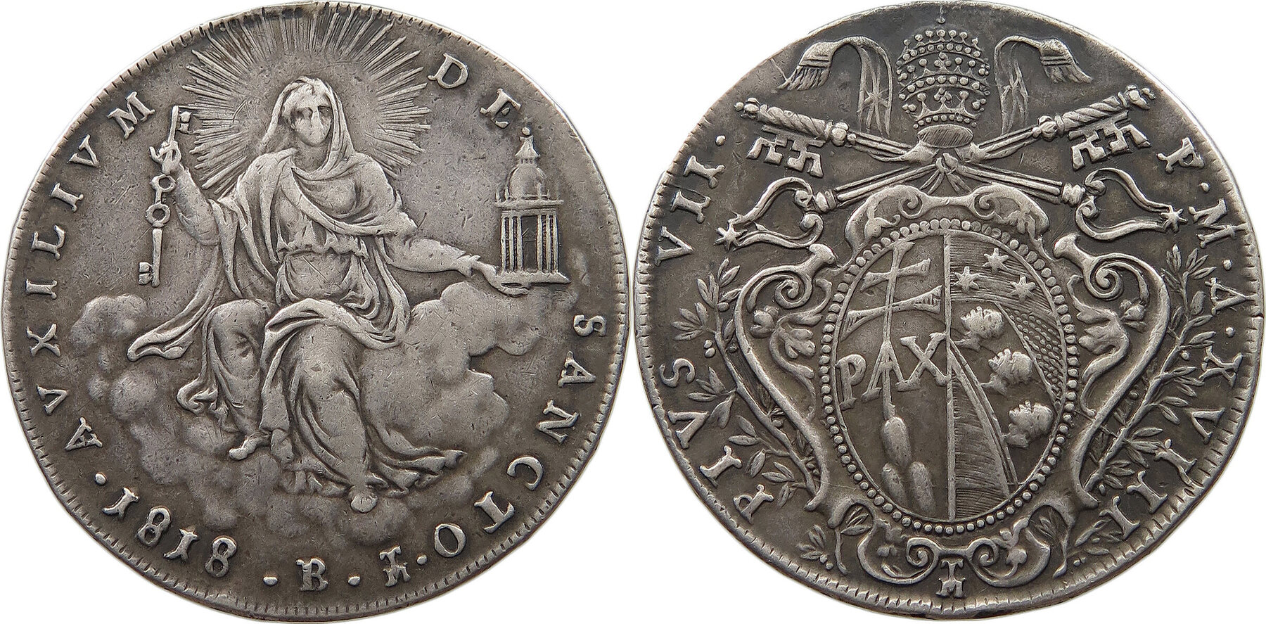 PAPAL STATES SCUDO 1818 BOLOGNA TM PIUS VII. VF | MA-Shops