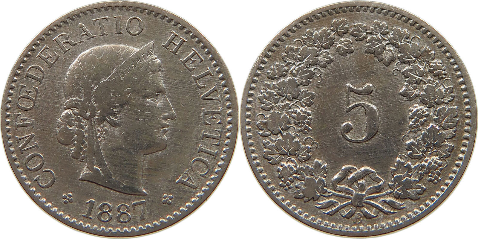 SWITZERLAND 5 RAPPEN 1887 SELTEN VF | MA-Shops