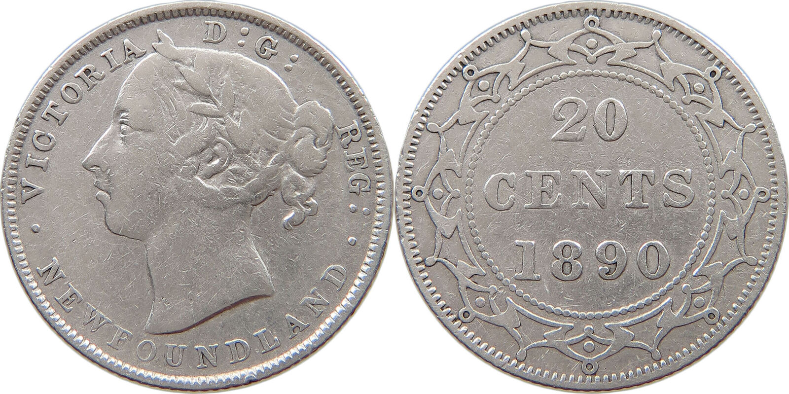 CANADA 20 CENTS 1890 NEWFOUNDLAND Victoria 1837-1901 VF | MA-Shops