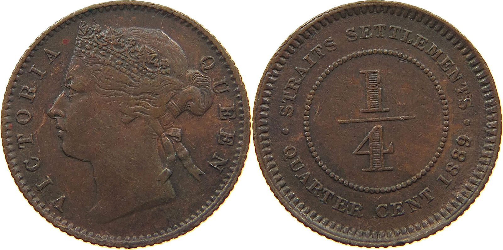 STRAITS SETTLEMENTS 1/4 CENT 1889 Victoria 1837-1901 VF | MA-Shops