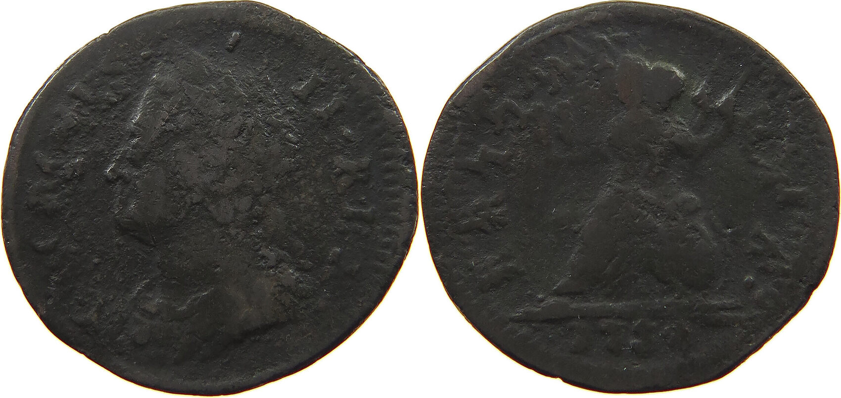 GREAT BRITAIN FARTHING 1734 George II. 1727-1760. DOUBLE TRUCK REVERSE ...