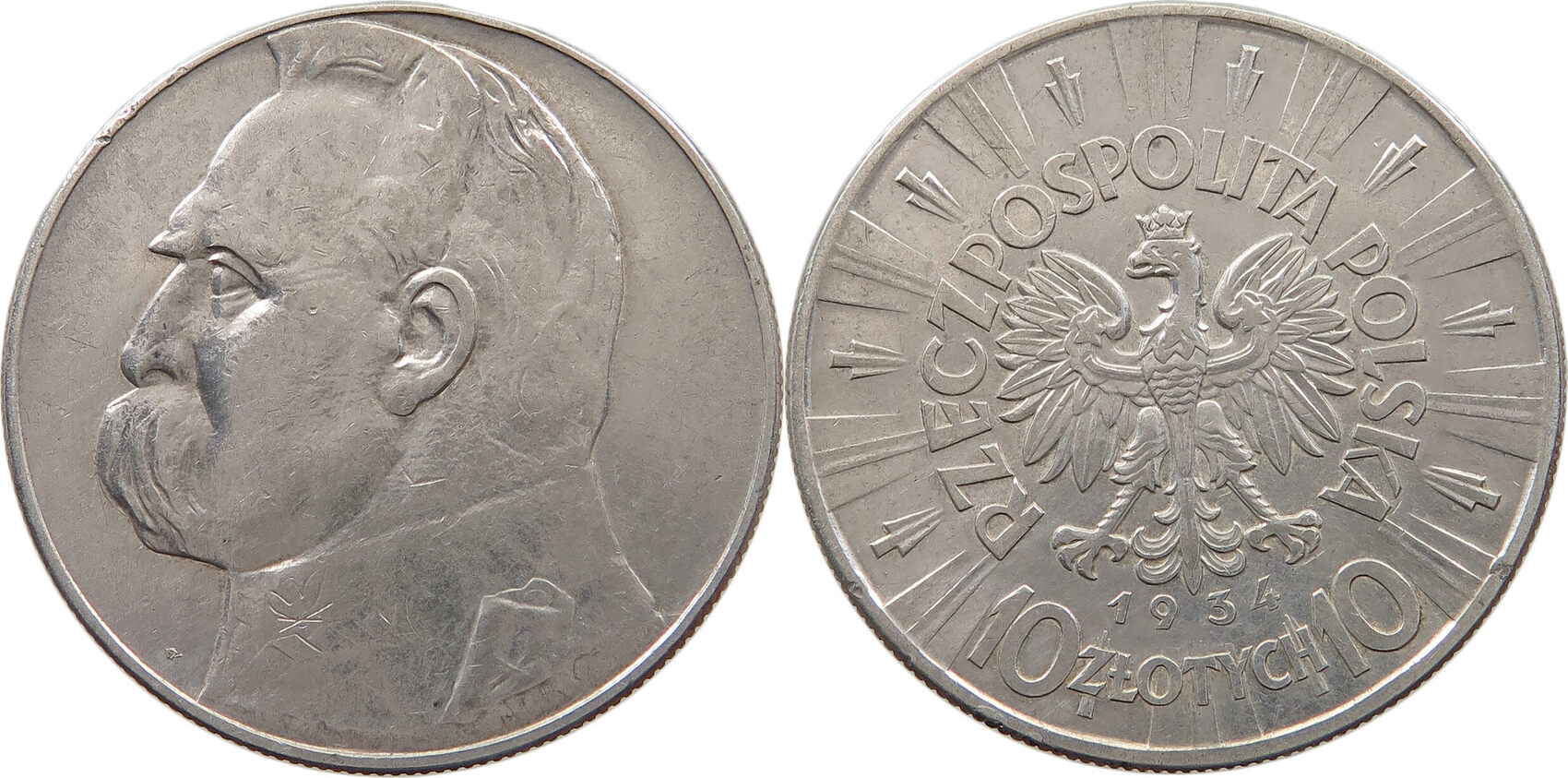 POLAND 10 ZLOTYCH 1934 PILSUDSKI VF | MA-Shops