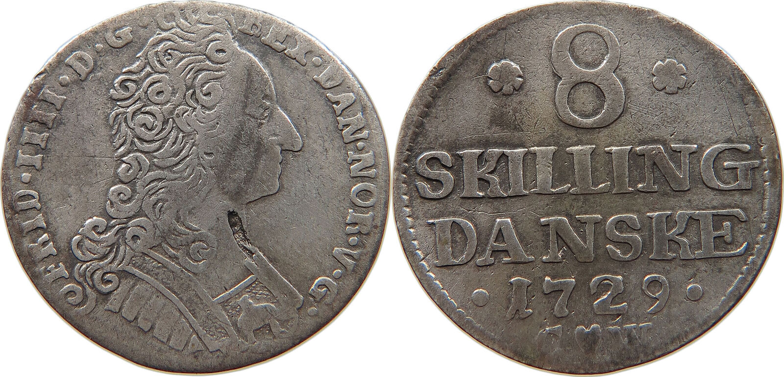 DENMARK 8 SKILLING 1729 CW FREDERIK IV. 1699-1730 S | MA-Shops
