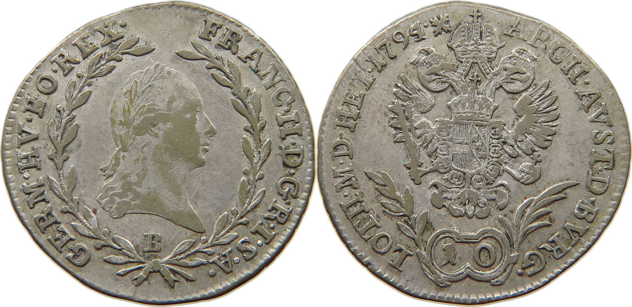 Haus Habsburg 10 Kreuzer 1795 / 4 B Franz II./I., 1792-1835 5 über 4 SELTEN VF | MA-Shops