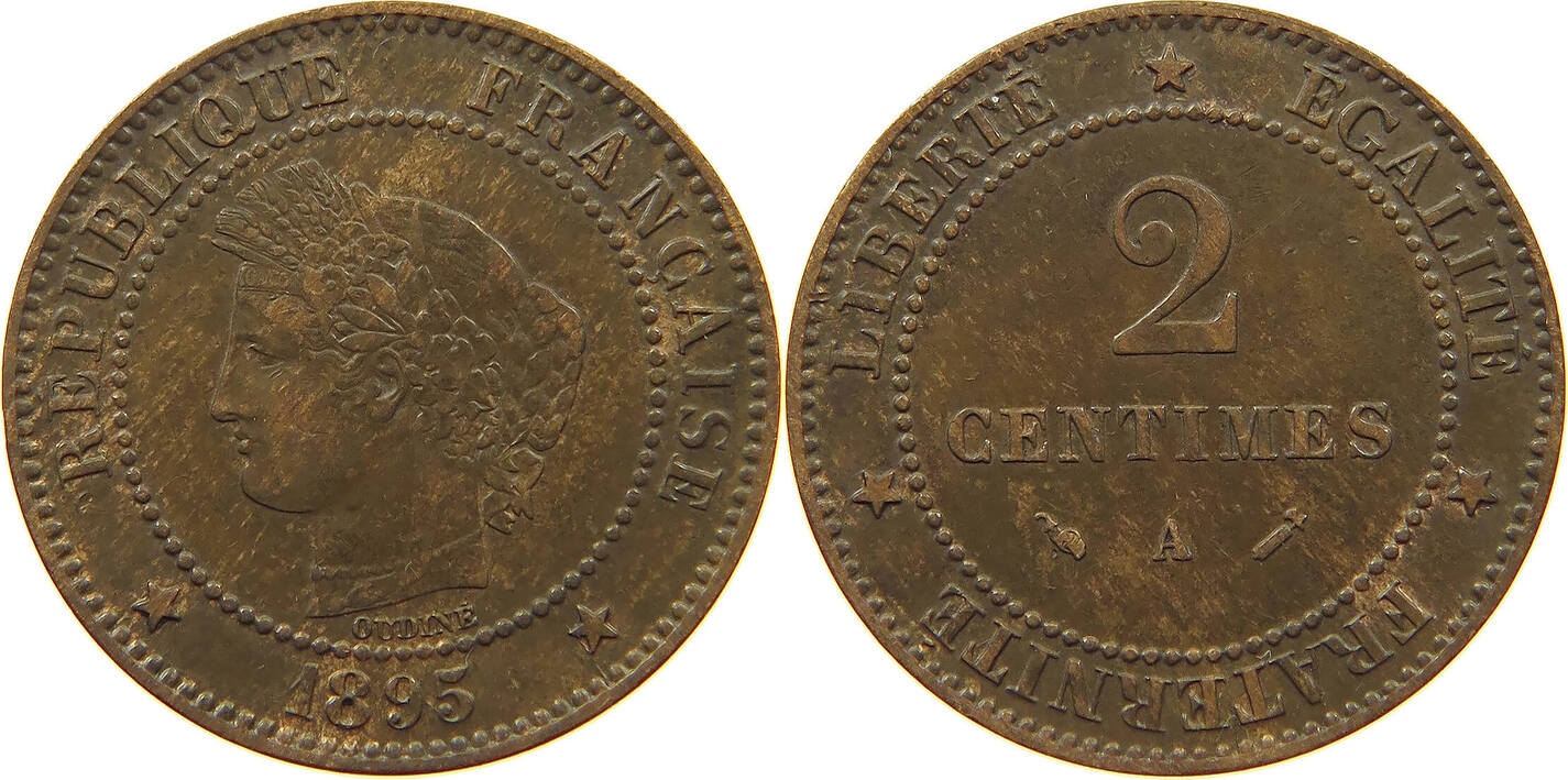 FRANCE 2 CENTIMES 1895 A VF | MA-Shops