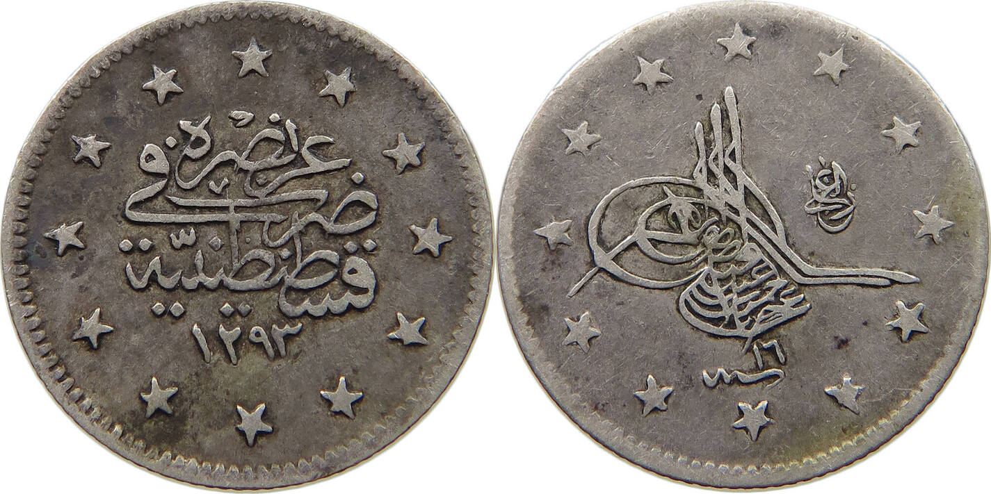 TURKEY OTTOMAN 2 KURUS 1293 19 Abdul Hamid II. (1876-1909) F-VF | MA-Shops
