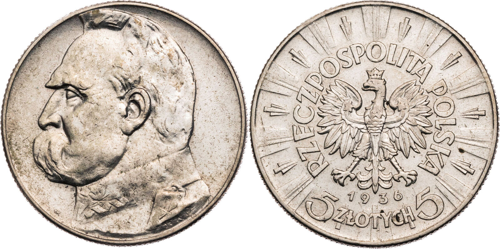 Polen 5 Zloty 1936 Jozef Pilsudski - Kursmünze (1934-1938) VF | MA-Shops