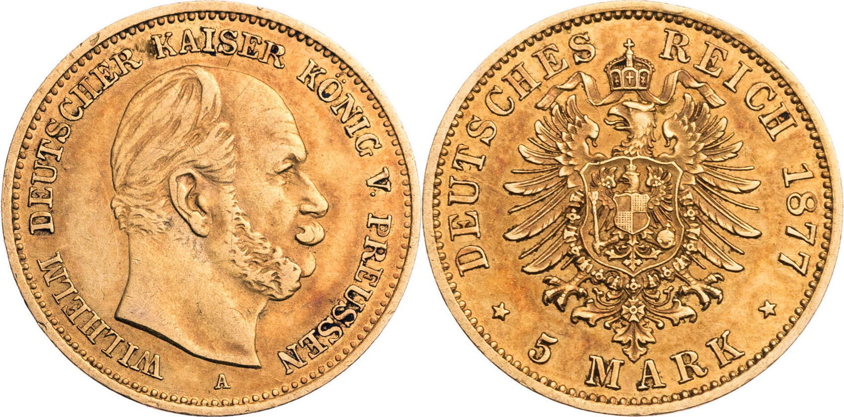 Kaiserreich, Preussen 5 Mark 1877 A Wilhelm I. (1861-1888) - Kursmünze (1877-1878) VF | MA-Shops