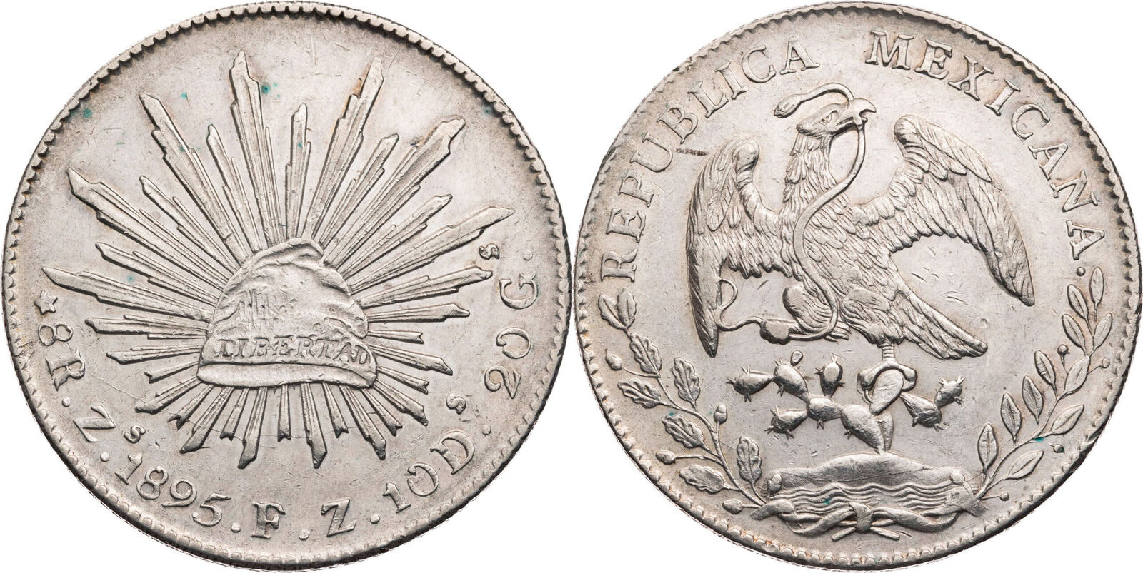 Mexiko 8 Reales 1895 Zs FZ Kursmünze (1824-1897) - Zacatecas aEF / VF Kratzer | MA-Shops