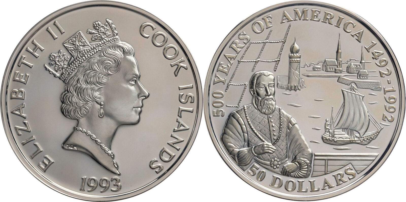Cook Inseln 50 Dollars 1993 500 Years of America 1492 Proof (gekapselt ...