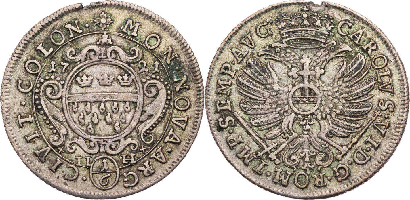 Köln, Stadt 1/6 Taler 1721 mit Titel Karl VI. (1711-1740) VF Henkelspur ...
