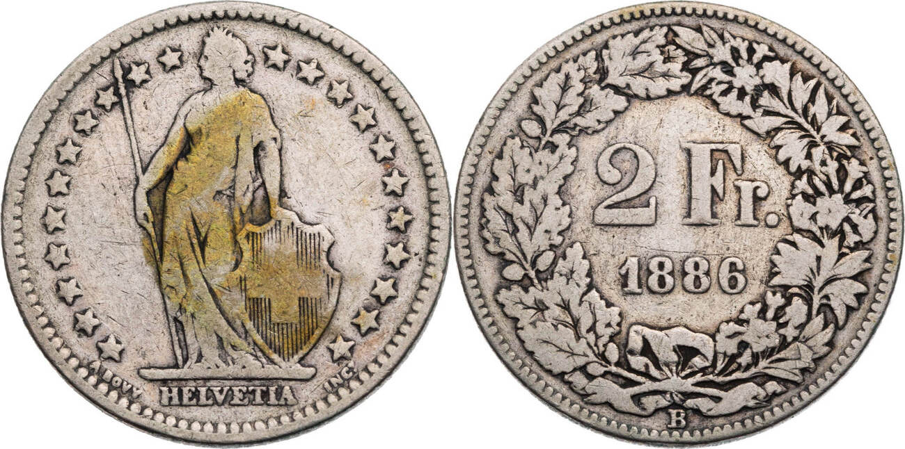 Schweiz 2 Franken 1886 B Helvetia - Kursmünze (1874-1967) F | MA-Shops