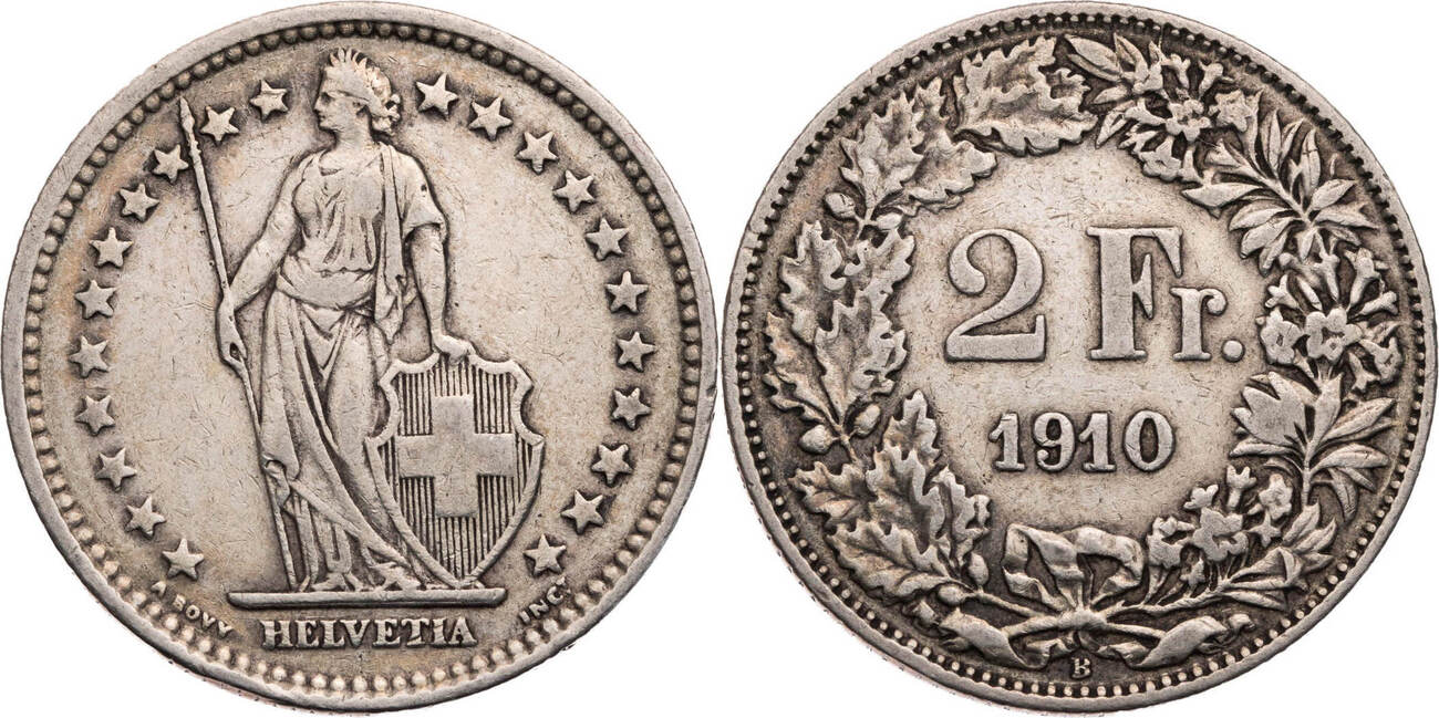 Schweiz 2 Franken 1910 B Helvetia - Kursmünze (1874-1967) xxx F-VF | MA-Shops