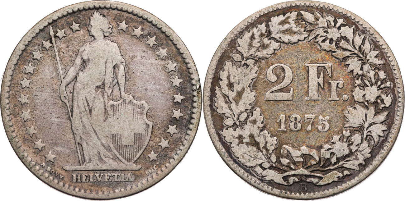 Schweiz 2 Franken 1875 B Helvetia - Kursmünze (1874-1967) F | MA-Shops