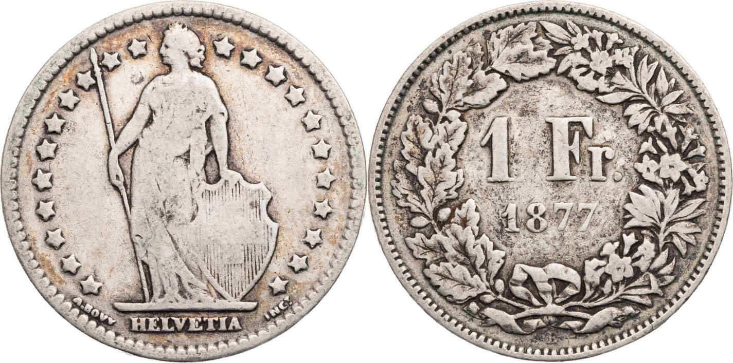 Schweiz 1 Franken 1877 B Helvetia - Kursmünze (1875-1967) F | MA-Shops