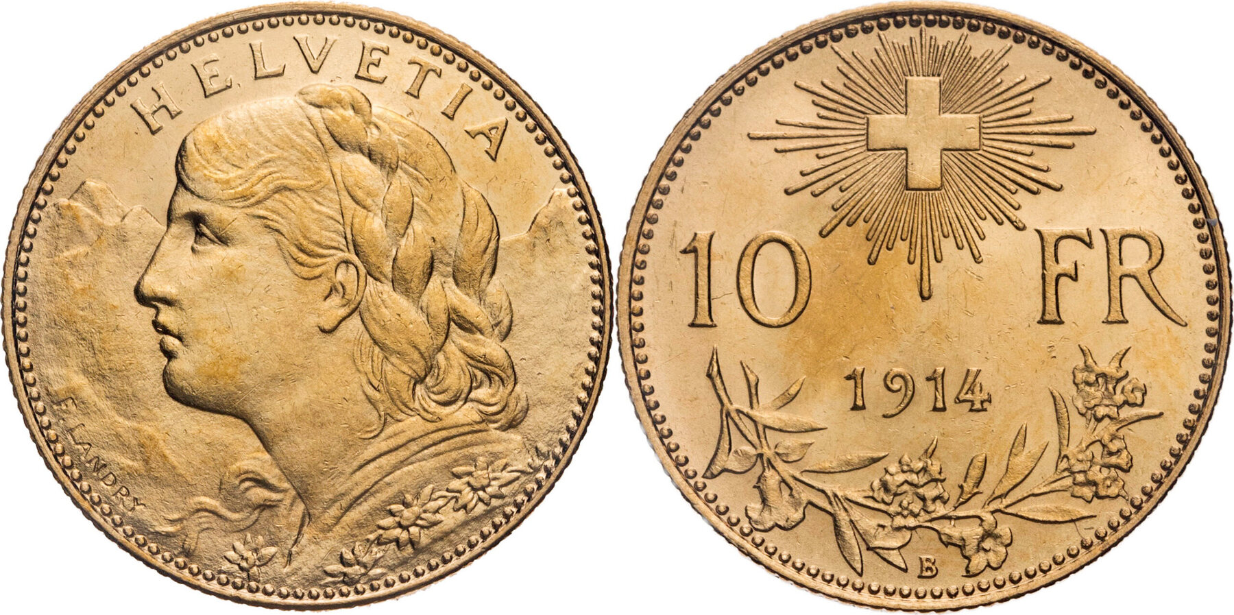 Schweiz 10 Franken 1914 B Vreneli - Kursmünze (1911-1922) EF Kratzer | MA-Shops