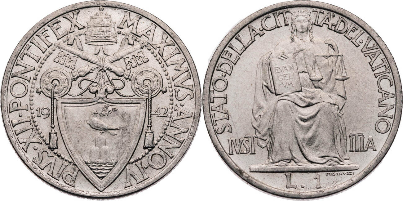 Vatikan 1 Lira 1942 Pius XII. (1939-1958) - Kursmünze (1942-1946) EF | MA-Shops