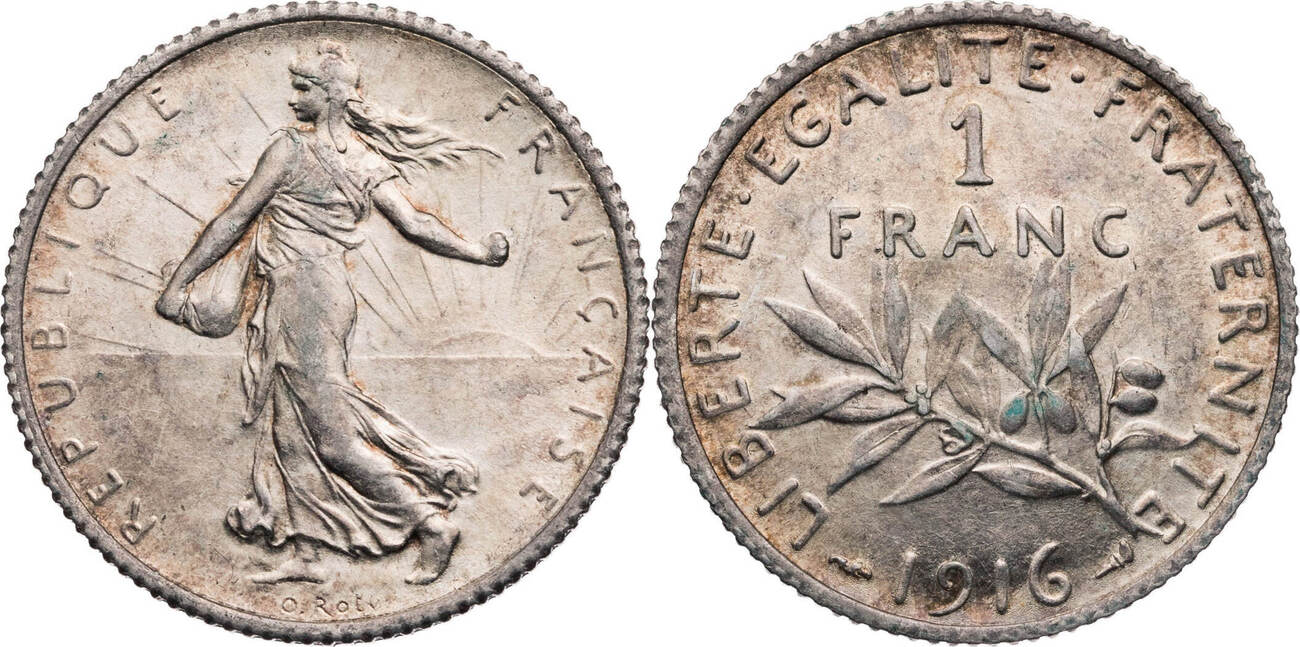Frankreich, Dritte Republik 1 Franc 1916 Semeuse (1898-1920) VF-EF | MA ...