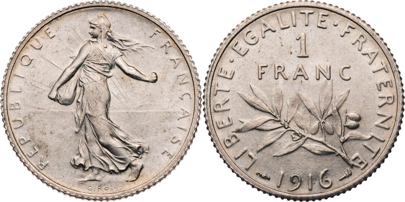 Frankreich, Dritte Republik 1 Franc 1916 Semeuse (1898-1920) EF | MA-Shops