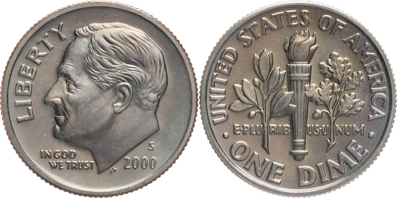 USA 10 Cents 2000 S Roosevelt Dime Proof, berührt | MA-Shops