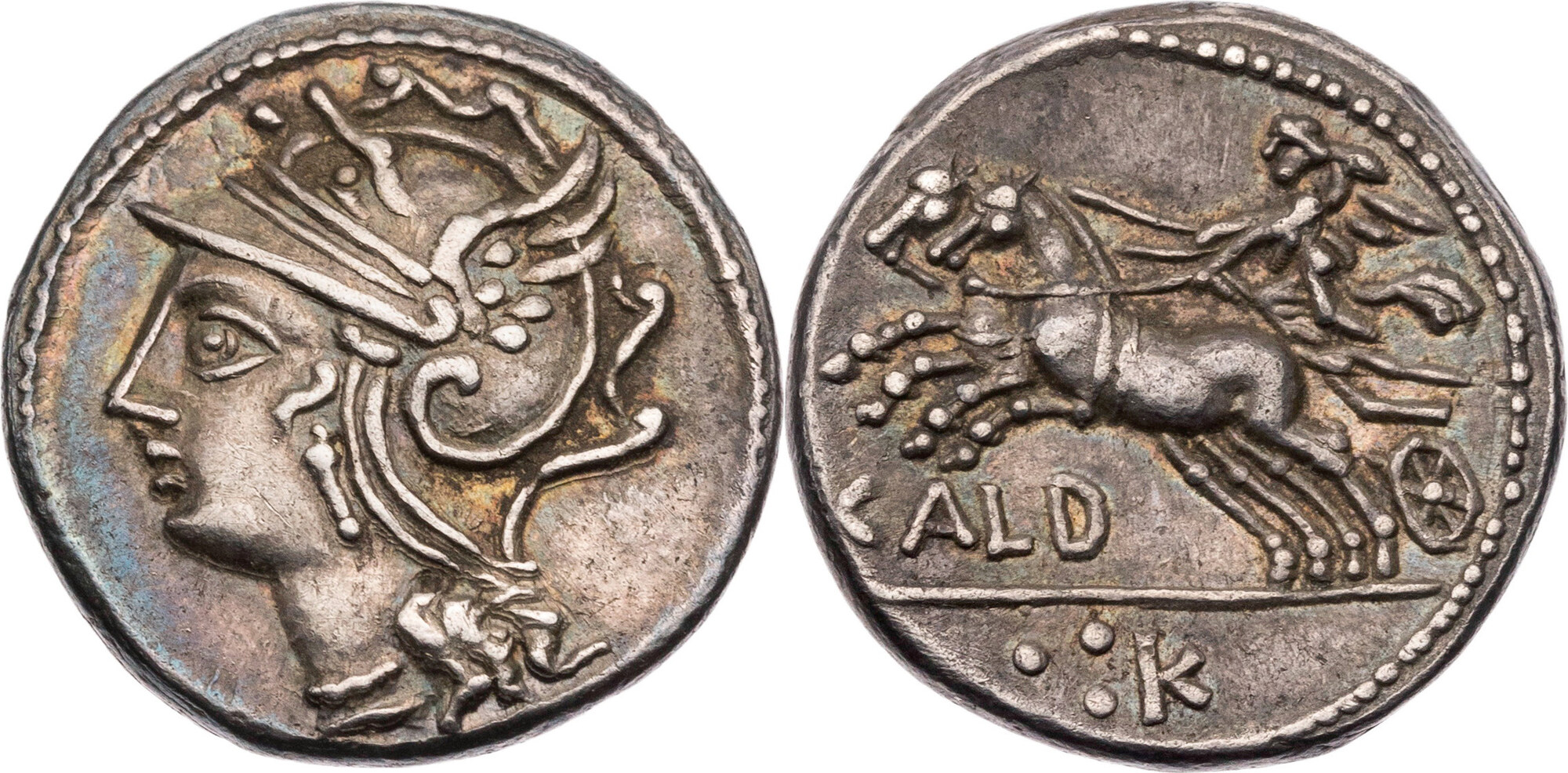 Römische Republik Denar 104 v. Chr. C. Coelius Caldus, Kopf der Roma ...