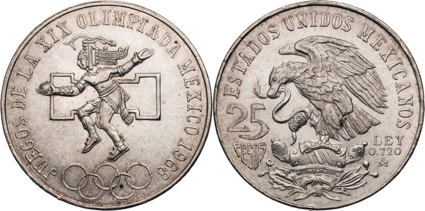Mexiko 25 Pesos 1968 Mo Olympische Spiele 1968 in Mexico - Ballspieler ...
