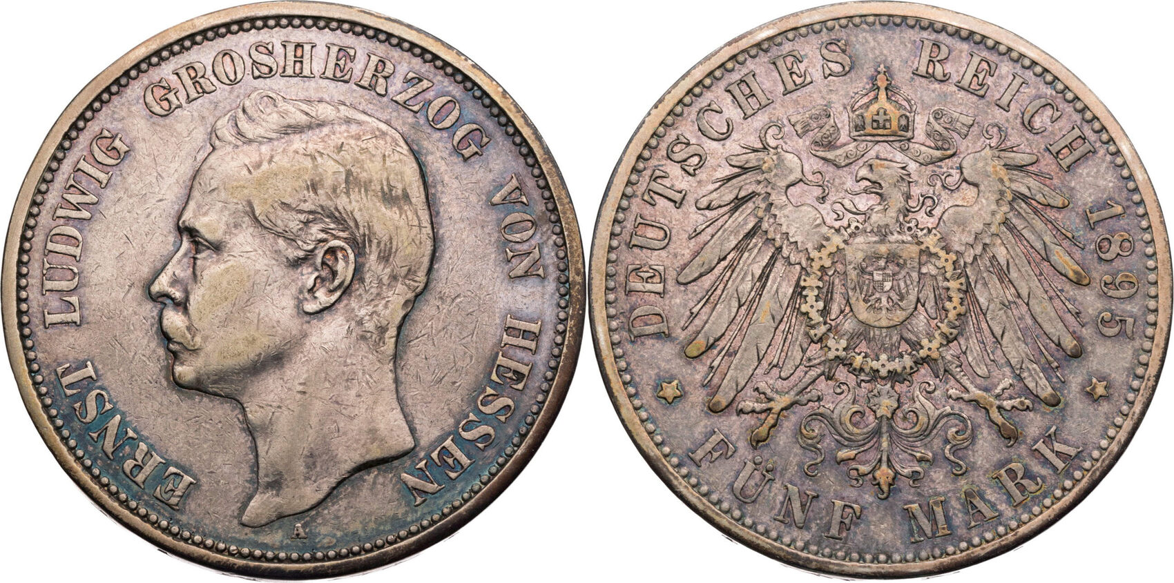 Kaiserreich, Hessen 5 Mark 1895 A Ernst Ludwig (1892-1918) - Kursmünze (1895-1900) VF | MA-Shops