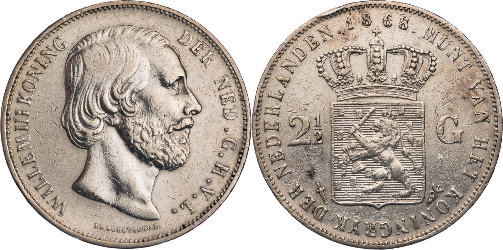 Niederlande 2½ Gulden 1868 Willem III. (1849-1890) - Kursmünze (1849 ...
