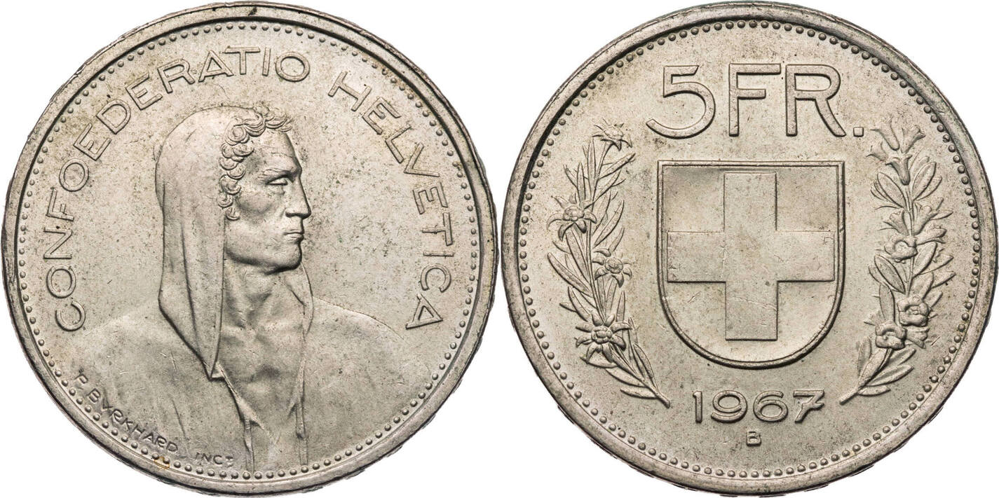 Schweiz 5 Franken 1967 B Alphirt - Kursmünze (1931-1969) VF-EF | MA-Shops