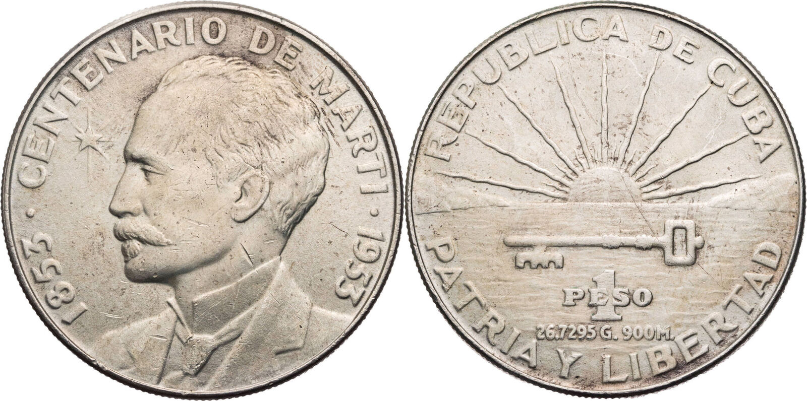 Kuba 1 Peso 1953 Auf den 100. Geburtstag von Jose Marti VF | MA-Shops
