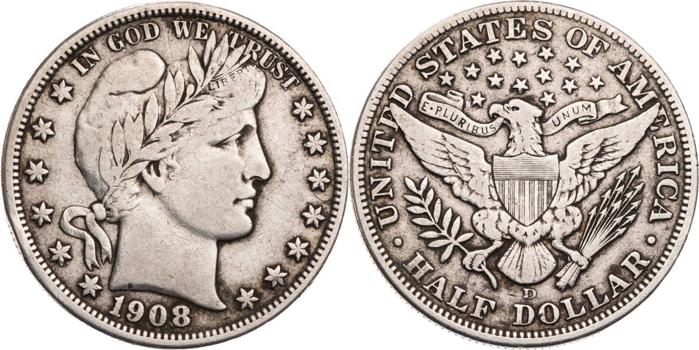 USA ½ Dollar 1908 D Barber Half Dollar - Kursmünze (1892-1915) VF | MA ...