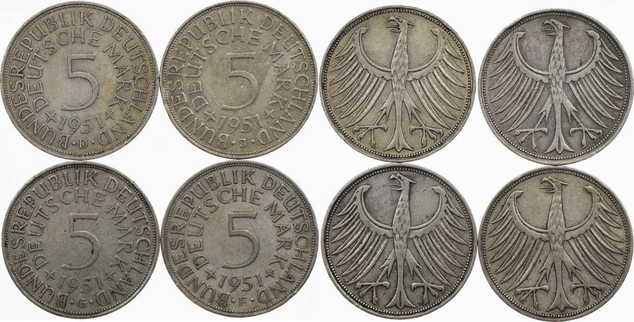 Deutschland - Bundesrepublik 4 x 5 DM 1951 DFGJ DFGJ - kompletter ...