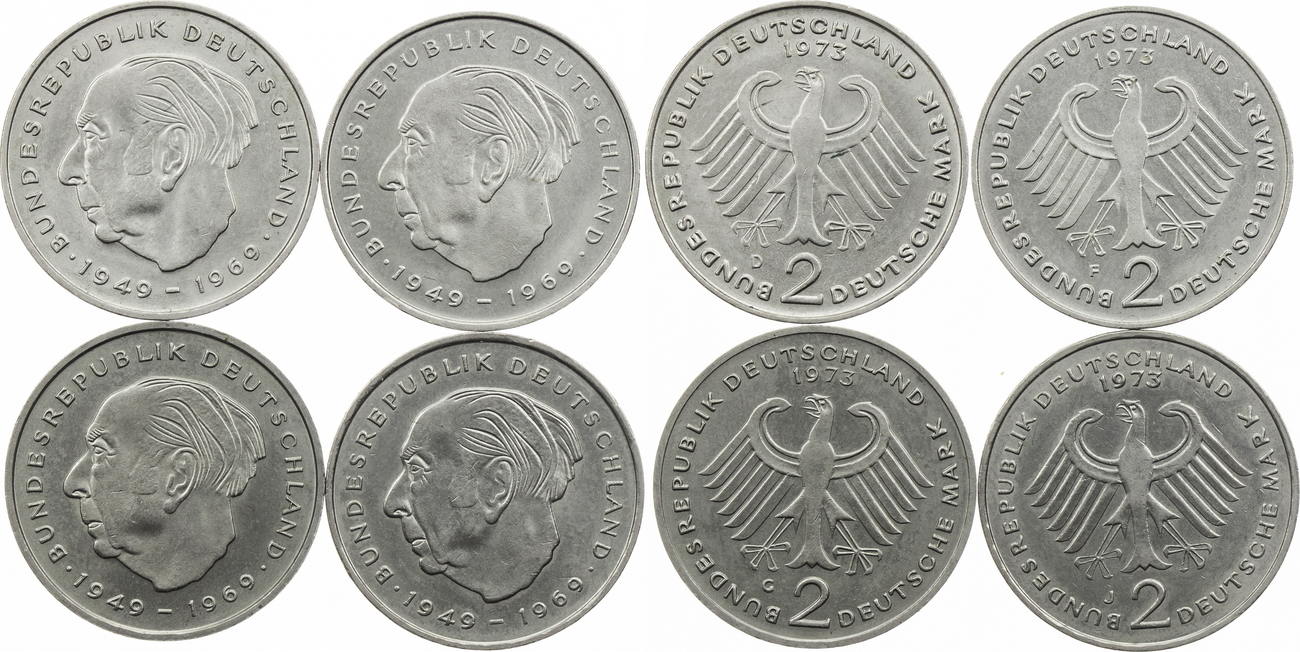 Deutschland - Bundesrepublik 4 x 2 DM 1973 DFGJ 2 D-Mark Kursmünzen ...