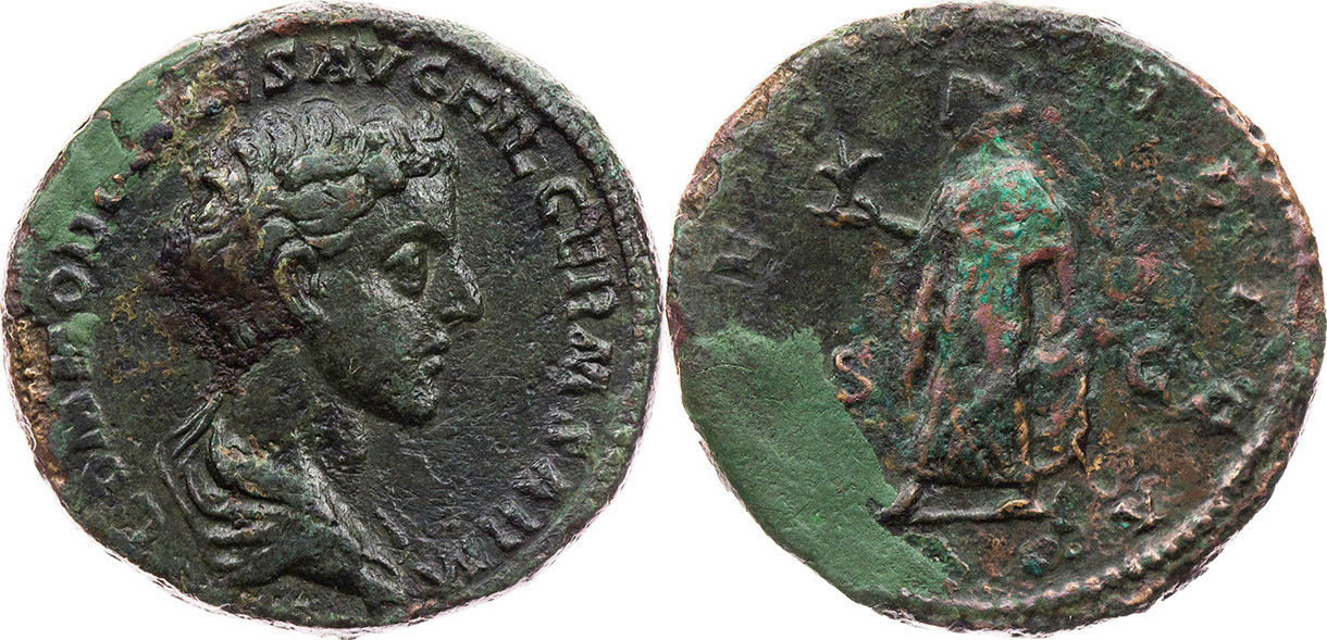 Römische Kaiserzeit As 175/176 n. Chr. Commodus Caesar, Büste / SPES ...