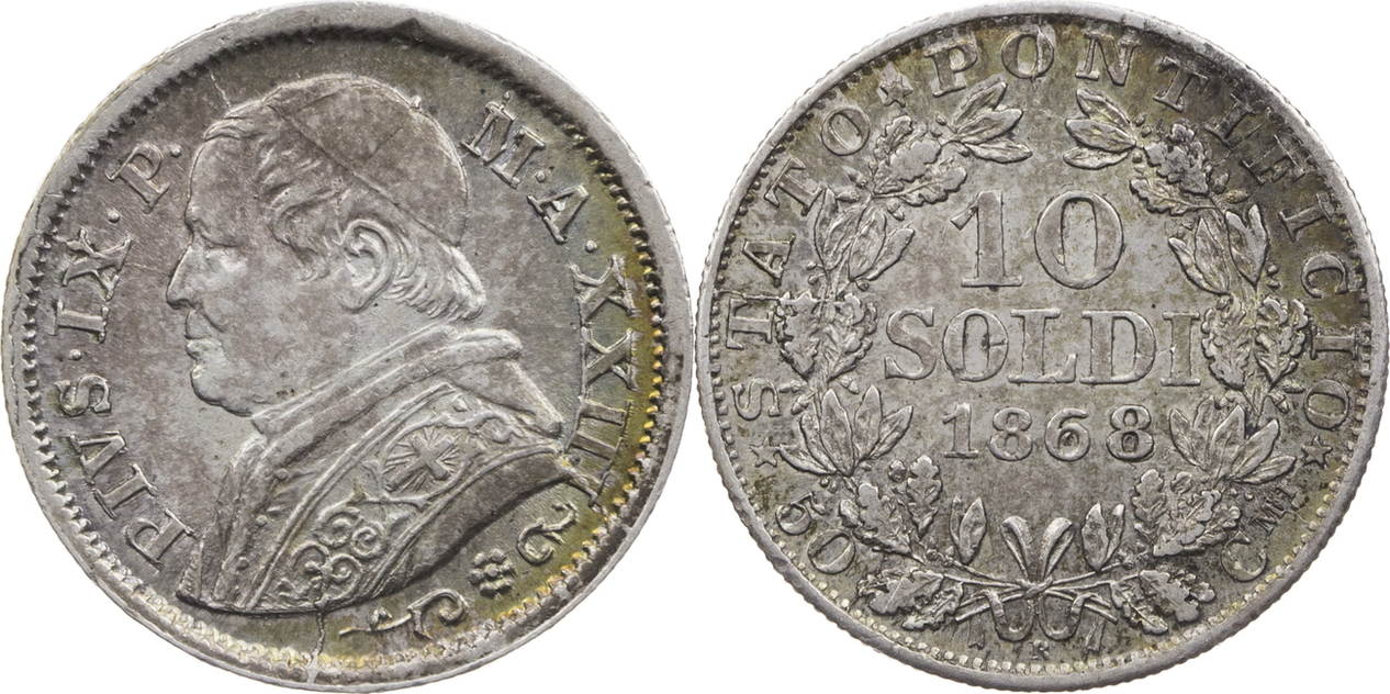 Vatikan 10 Soldi 1868 Pius IX. VF-EF | MA-Shops