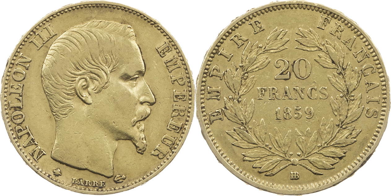 Frankreich 20 Francs 1859 BB Napoléon III. (1852-1871) VF | MA-Shops